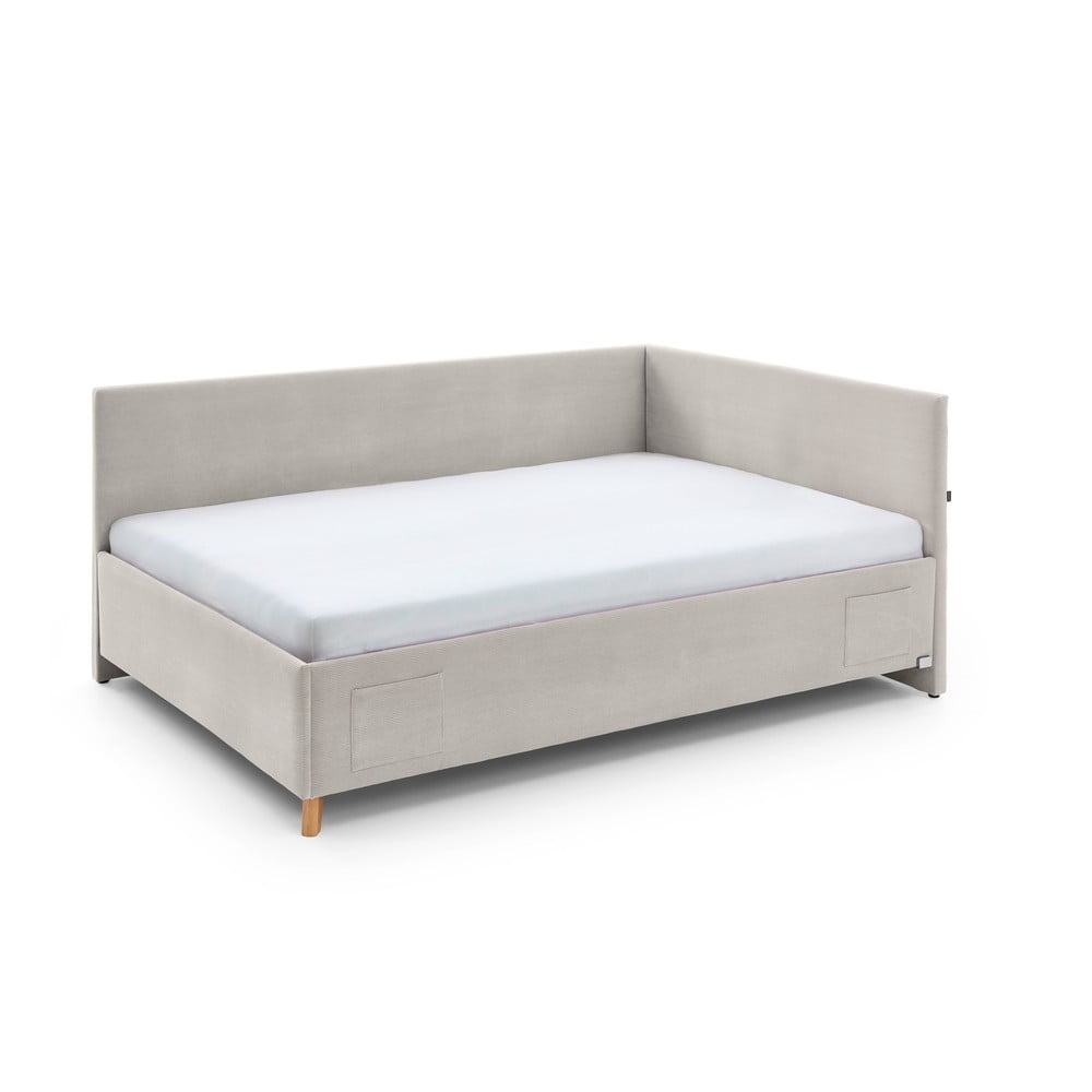 Letto da bambini con sponde beige imbottito con contenitore con rete ...